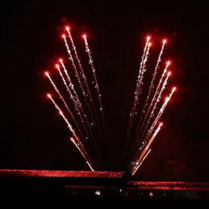 Multi-Shot Cakes - 600 Shot Orange Comet & Blue Stars- fan shape ...